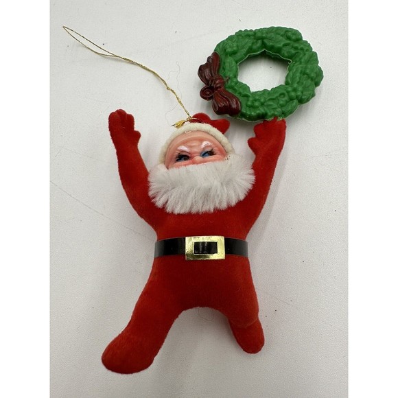 Unbranded | Holiday | Vintage Flocked Felt Santa Christmas Wreath ...